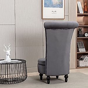 Icoget Gothic Queen of Throne Chair, 2 PCS Velvet High Back Chair w/Button-Tufted Upholstered Design, Royal Retro Armless Accent Chair w/Rubberwood Legs and Storage Space for Living Room, Grey