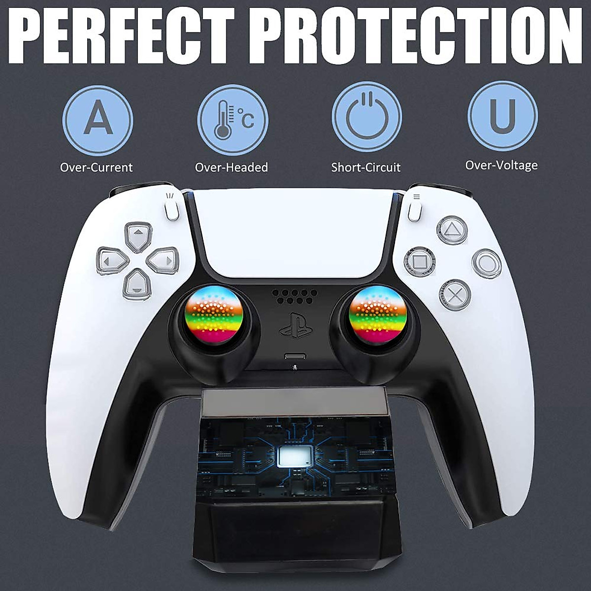 Controller Charging Station Dock Stand Compatible with Playstation 5 with 4 Thumbstick Caps