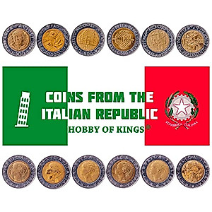 6 Coins from Italy | Italian Coin Set Collection 500 Lire | Circulated 1993-1999 | Sorghum Steam | Luca Pacioli | Globe | Archer | Star | Wheat Ear