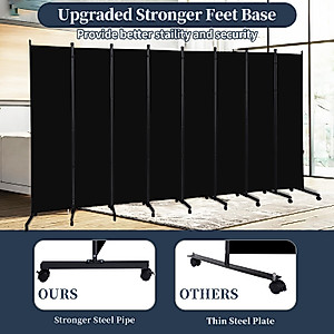 Room Divider Folding Privacy Screens with Lockable Wheels, 176'' Fabric Partition Room Dividers Freestanding Room Divider Panel for Room Separation, Wall Divider for Home Office Bedroom Studio Decor