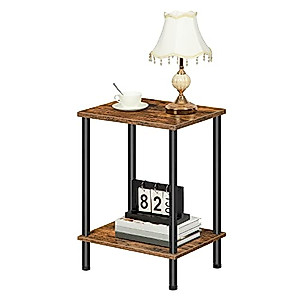 HOOBRO End Table, Small Side Table, Nightstand with 2-Layer Storage Shelves, Sofa Table for Small Spaces, Living Room, Bedroom, Stable Frame, Easy Assembly, Rustic Brown BF09BZ01