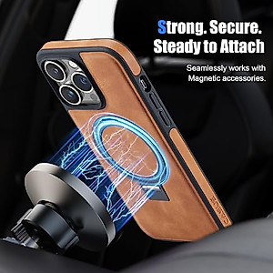 Casus Designed for iPhone 15 Pro Max Case Compatible with MagSafe Kickstand Vegan Leather Slim Classic Luxury Elegant Thin Protective Cover (2023) 6.7" (Brown)