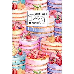 2023 - 2024: 18 Month Diary A5 Week to View on 2 Pages Weekly Journal Agenda WO2P Planner Jul 23 to Dec 24 Horizontal With Moon Phases, UK & US ... Layer Cakes Strawberry Delight Baking Pattern