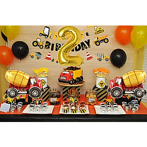 Construction 2nd Birthday Party Supplies Dump Truck Party Decorations Kits Set for Kids Two Years Old Birthday with Cake Toppers Balloons Banners Signs