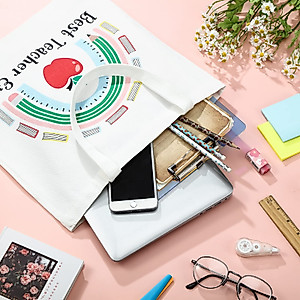 Sumind 6 Pcs Teacher Appreciation Gift Canvas Teacher Tote Bags Thank You Gift for Women Reusable Rainbow Bags(Elegant Style)