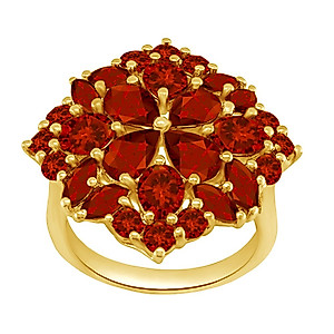 AFFY 5.69 Ct Pear, Marquise & Round Shape Simulated Garnet Cluster Band Ring in 14k Yellow Gold Over Sterling Silver Ring Size - 4