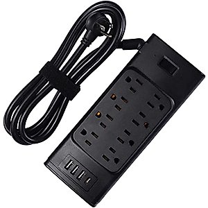Surge Protector Power Strip 6 ft Flat Plug Power Strip, Multiple Plug Outlet, Outlet with 8 Sockets 4 USBInterface, 1875W, 2700 Joules, Black，Desktop Power Strip