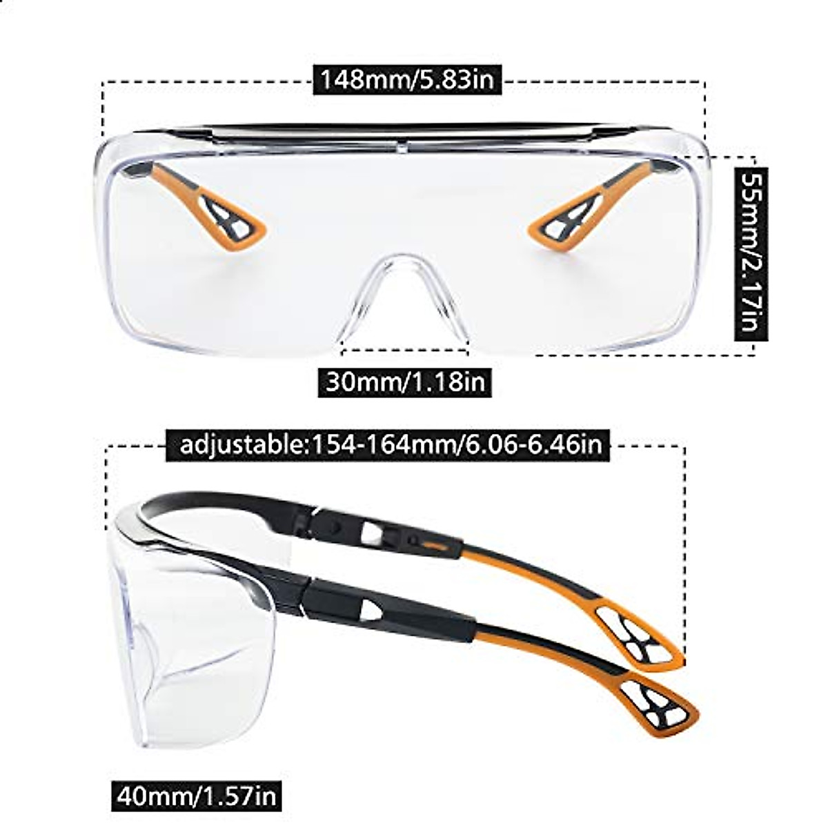 MALYHO Anti Fog Safety Glasses Safety Goggles Over Glasses Protective Glasses Clear Lenses,Adjustable Frame And Temples