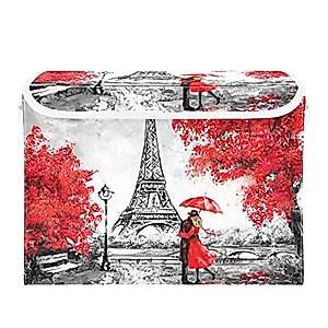Oil Painting Paris European City Landscape Storage Bins for Closet, Collapsible Storage Baskets with Lids and Handles for Shelves Closet Home Decor