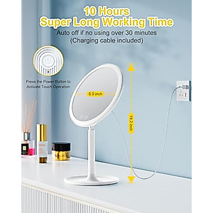Make up Mirror with Lights, 1X/10X Magnifying Vanity Mirror with 46 LED Lights, 3 Lighting Modes, Brightness Adjustable and Rechargeable Personal Compact Travel Makeup Mirrors
