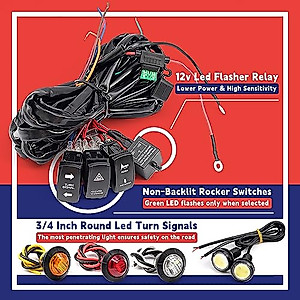 Pre-wired ATV UTV Turn Signal Kit, Universal Dirt Bike Street Legal Kit with Horn Reverse Hazard Turn Light Rocker Switch & Flasher Relay Fuse, Side by Side Blinker Kit for Polaris Can-Am Golf Cart