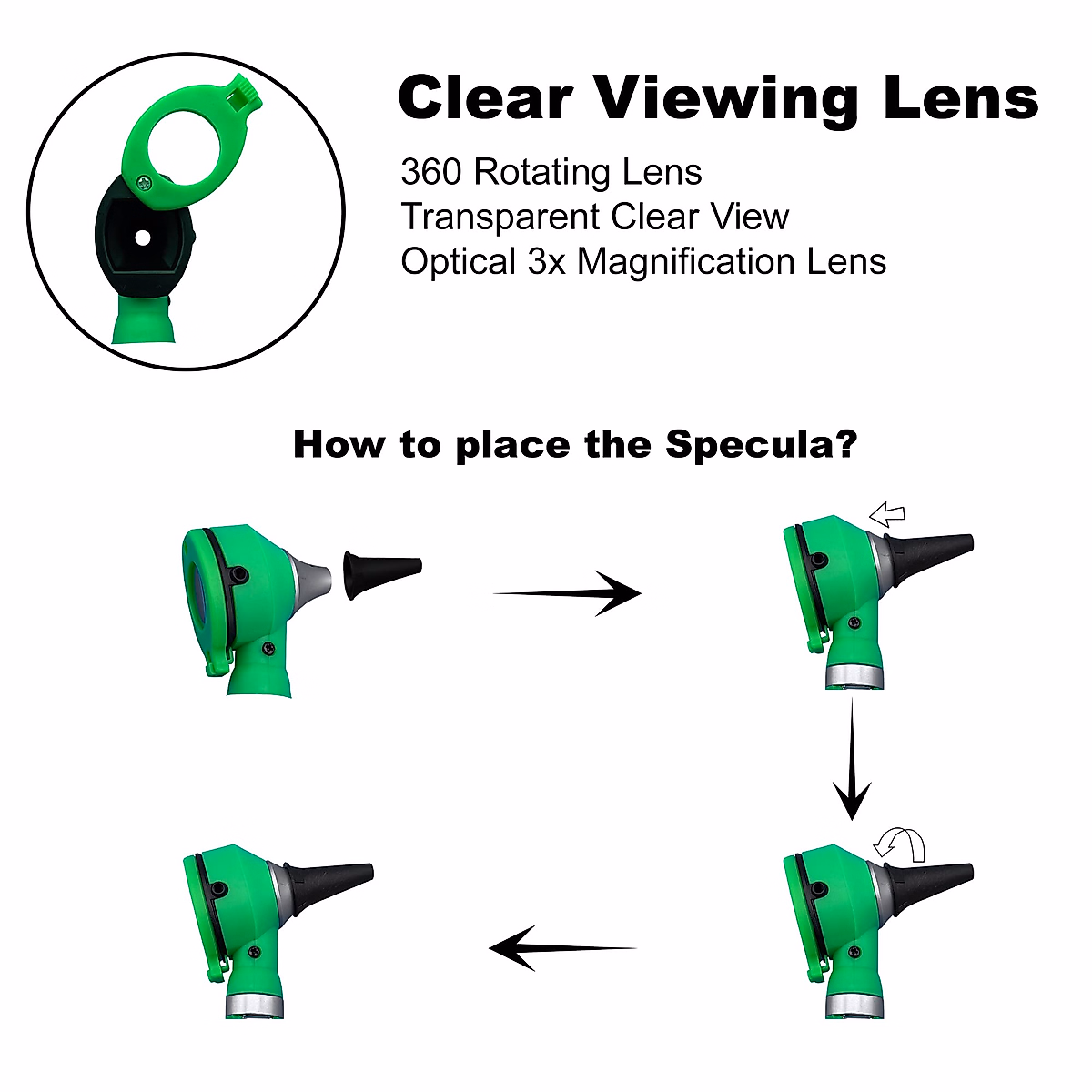 Cross Canada 11-084 Physician Fiber Optic LED Pocket Otoscope Diagnostic Set - Green