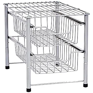 Amazon Basics 2-Tier Sliding Drawers Basket Storage Organizer, Silver