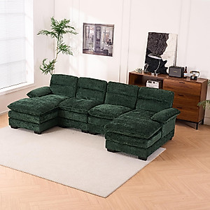 111" Cloud Couch,Modular Sectional Sofa, Convertible U Shaped Sofa Couch,4 Seat Chenille Sleeper Sofa with Chaise Lounge Upholstery Double Cushions Deep Seat Sleeper Couch for Living Room