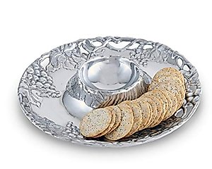Arthur Court Designs Metal Grape Chip and Dip Platter in Grape Pattern Sand Casted in Aluminum with Artisan Quality Hand Polished Designer Tarnish-Free 14 inch Diameter