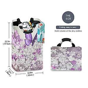 senya Butterflies Flowers Purple Large Storage Basket Collapsible Organizer Bin Laundry Hamper for Nursery Clothes Toys