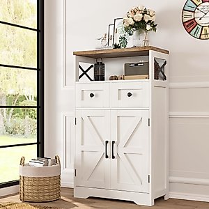 Befrases Farmhouse White Storage Cabinet with Doors and Drawers, Freestanding Kitchen Pantry Cabinet, Floor Storage Cabinet Hutch Cupboard for Kitchen/Laundry/Living Room/Bedroom