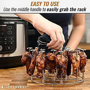 Air Fryer Rack Skewer Stand Compatible with Ninja Foodi Pressure Cooker, Instant Pot 6 quart, 8 quart, Cosori, Comfee, CHEF iQ +More, Kabob Airfryer Accessories Stainless Steel by INFRAOVENS