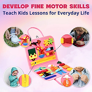 Bouncing Bobo Toddler Busy Board for 1 Year Old + Busy Book for Toddlers 1-3 with 25+ Educational Activities, Airplane Travel Essentials for Kids (Pink)