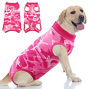 KOESON Dog Recovery Suit, Soft Dog Surgery Suit Female Spay Pet Onesie, Anti Licking Male Recovery Suit for Dogs After Surgery, Dog Cone Alternative Surgical Suit for Dogs Pink Camo L
