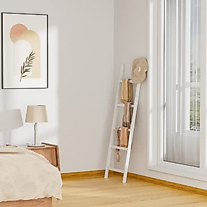 WTZ Blanket Ladder, 5-Layer Towel Racks, Blanket Holder with Anti-Slip Construction Home Decor, Decorative Blanket, Quilt, Towel, Scarf Ladder Shelves for Livingroom, Bedroom, Bathroom, White