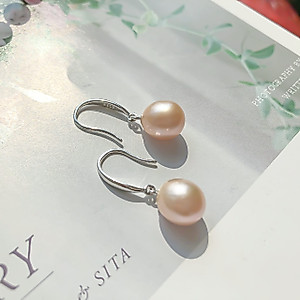 QuakerBrid Freshwater Cultured Pearl Set Jewelry for Women Includes Pearl Bracelet, Stud Earrings and Drop Dangle Earrings High Luster AAA Quality Genuine Round 8.0-9.0mm Pink Pearl Strand Necklace