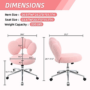 Home Office Chair Criss Cross Chair with Wheels, Upholstered Chairs with 360 Swivel, Height Adjustable Swivel Computer Task Chairs for Living Room, Bedroom, Vanity, Study（Pink）