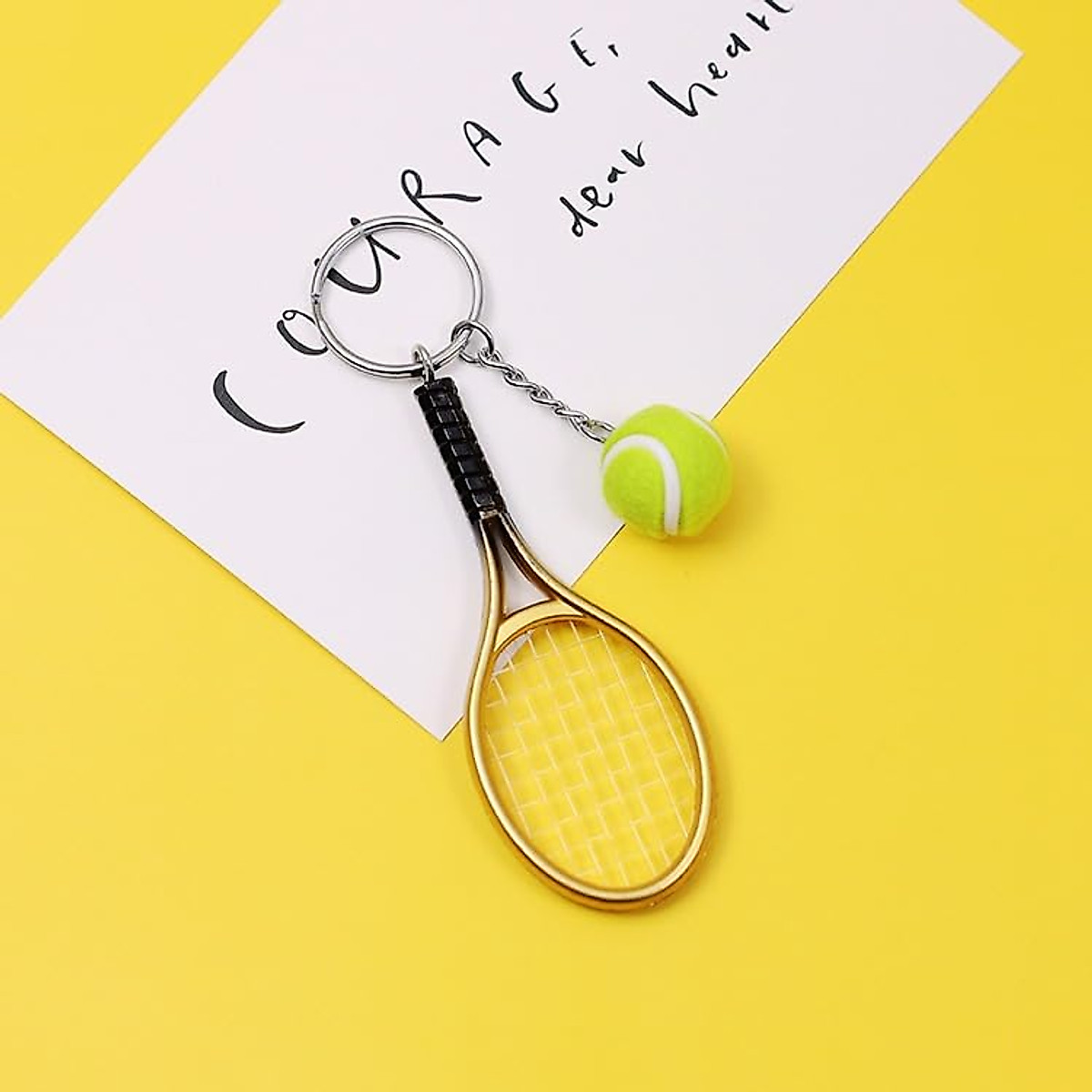 X Hot Popcorn 5 Color Mini Tennis Racket with Ball Keychain Key Ring