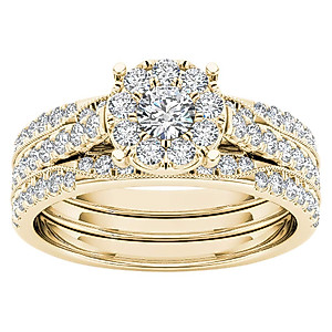 Diamond2Deal 14k Gold 1 cttw Natural Diamond Engagement Bridal Ring Wedding Band Ring Set I2-H-I