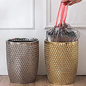 Modern Golden Small Trash Can Wastebasket, Garbage Container Bin for Bathrooms, Powder Rooms, Kitchens, Home Offices - Durable Ceramics - Round