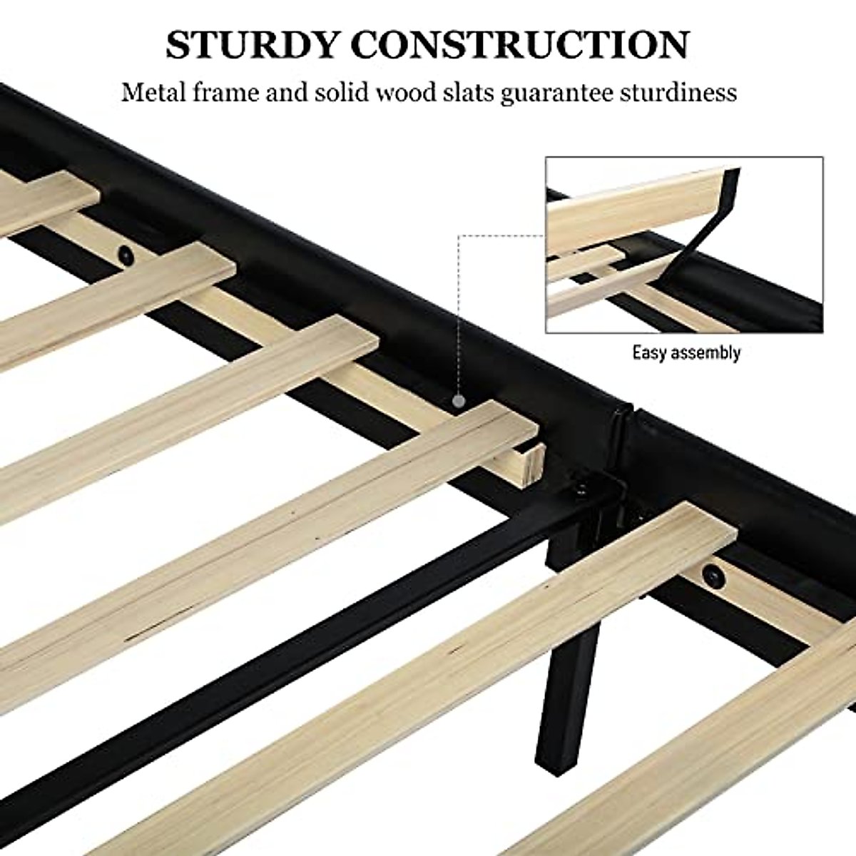 Arisaniasion Queen Size Bed Frame with LED Light Square Stitched Adjustable Headboard Strong Bed, Remote Control Control LED Lights, No Box Spring Needed, Noise Free, Easy Assembly (Black)