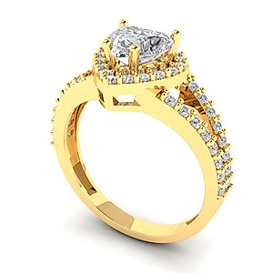 Yellow 14k Gold Halo Solitaire W/Accents anniversary Engagement Promise Ring 1.49 Ct Heart Cut Clear Simulated Diamond Sz 11