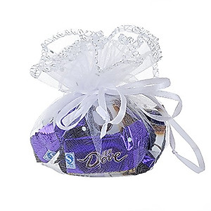 Bezall White Organza Bags, 50pcs Sheer Round Drawstring Christmas Wedding Party Favor Pouches Jewelry Candy Gift Packaging Bags, 9.8 inch Diameter