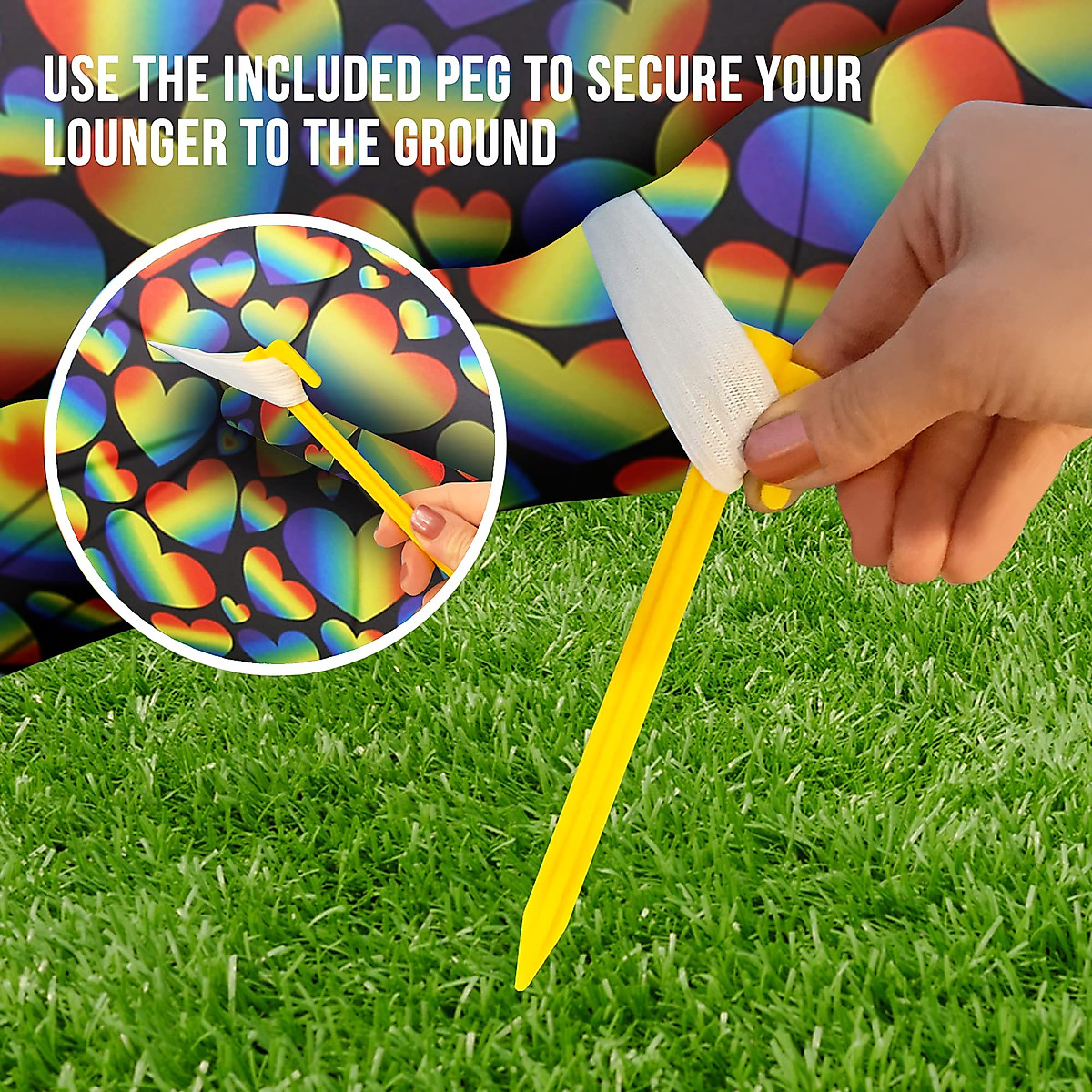 Nevlers Inflatable Lounger Air Sofa - Portable Inflatable Couch for Camping, Outdoor Movie Seating | Easy to Use Air Couch Inflatable Chair Camping Accessories - Rainbow Hearts Design Inflatable Sofa