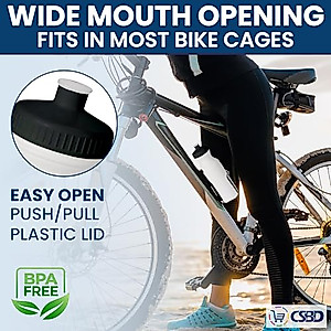 CSBD 20 oz. Bulk Water Bottles, Made in USA, Blank Plastic Reusable Water Bottles for Gym, Cycling, BPA Free, Plastic Water Bottles Pull Top Cap for Sports, White Bottle/Black Lid - 10 Pack