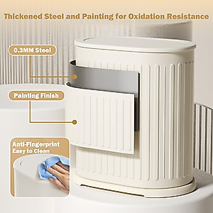 QINOFEN Stainless Steel Small Bathroom Trash Can with Pop up Lid 9L/2.4 Gallon Metal Waste Basket with Removable Liner Bucket,Slim Garbage Can Bin Under Desk/Sink for Bedroom,Office,Toilet,Diaper