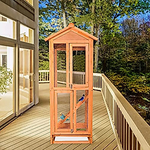 LONABR Wooden Aviary House Bird Cage Large Vertical Play House with Waterproof Roof Perches Ladder and Removable Trays for Outdoor Indoor