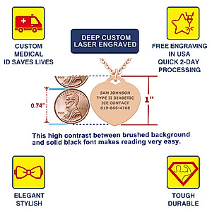 Divoti Abalone Shell PVD Rose Gold Heart Medical Alert ID Necklace for Women 24 in-White