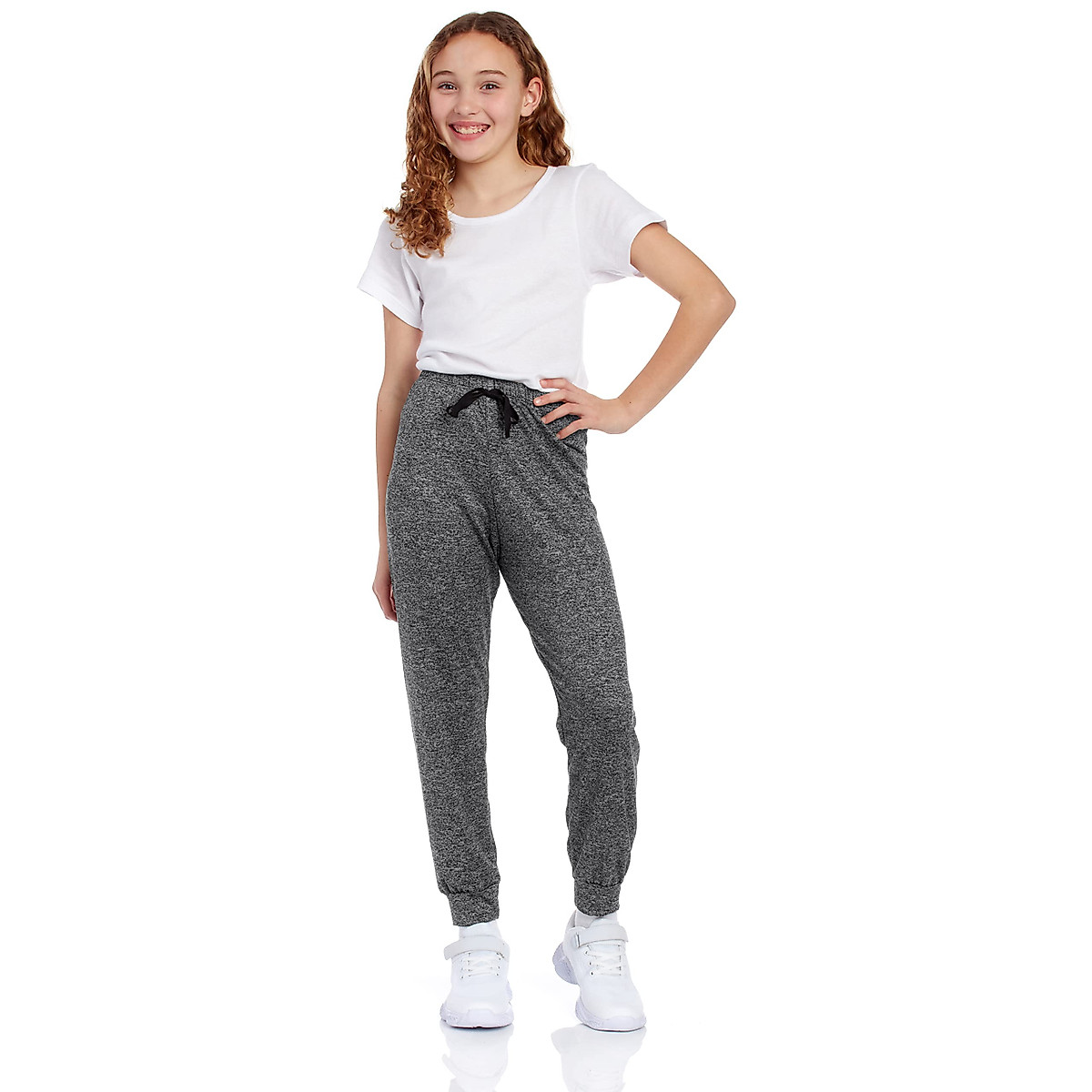 Sweet Hearts Girls' Sweatpants - 4 Pack Super Soft Athletic Performance Jogger Pants: Made in USA (7-16) , Size 10-12, Black/Grey/Charcoal/Pink Space-dye