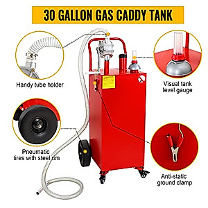 KODOM 30 Gallon Gas Caddy, Portable Fuel Storage Tank, Large Gasoline Container Diesel Can with Pump Rolling and Solid Rubber Wheels for Boat, ATV, Car, Motorcycle,UTV (Red)