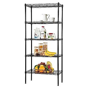 YYkokocat 5-Tier Wire Shelving Adjustable Metal Shelving Unit 48" H Storage Shelves Wire Rack Shelf Organizer for Closet Bathroom Kitchen, 750LB Capacity, 21.5L x 11.6W x 47.6H, Black