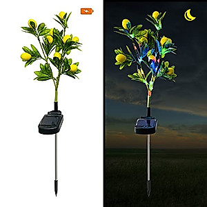 RSTYS 2 Pces Garden Solar Light Outdoor Decorative, 25.6 in Simulated Lemon Solar Lamps, Home Decorative Plastic Waterproof Landscape Lawn Lamp Garden Lights Metal Lamp for Pathway, Lawn, Patio, Yard