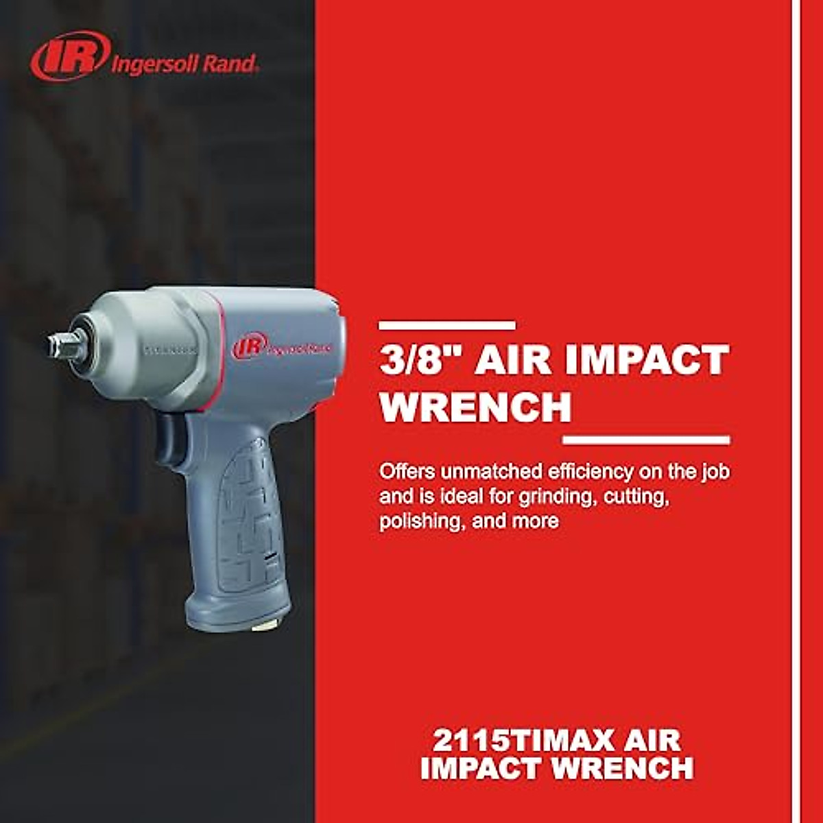 Ingersoll Rand 2115TiMAX 3/8" Air Impact Wrench, 300 ft-lbs Torque, Titanium Hammer Case, Friction Ring Retainer, Pistol