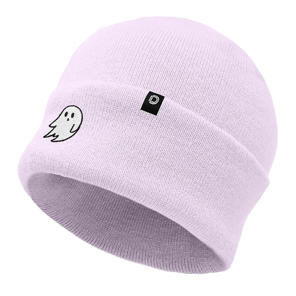 DALIX Embroidered Ghost Beanie Cap Cuffed Knit Hat Women in Lavender