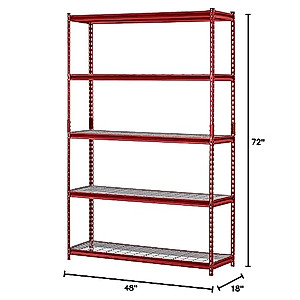Muscle Rack UR184872-R 5-Shelf Steel Shelving Unit, 48" Width x 72" Height x 18" Length, Red