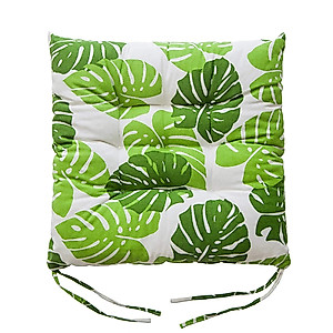 WEIGE Set of 4 Dining Room Chair Cushions seat Cushions with Ties Filled with Cotton Quilted Design Square Chair Cushions for The Kitchen Dining Room Garden Office car (Green Leaf) WEI, 40*40cm