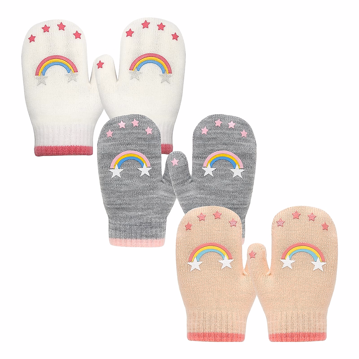 Evridwear Toddler Mittens Girl Boy Mittens 3 Pairs Knitted Stretch Gloves for Kids Toddler Winter Warm