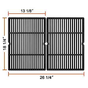 GGC 18 1/4 Inch Grid Grate Replacement for Charbroil, Coleman, Kenmore, Master Forge, Thermos, Uniflame, Master Forge and Others, 2 PCS Porcelain Coated Cast Iron Cooking Grid (18 1/4 x 13 1/8)