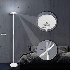 JOOFO Floor Lamp,30W/2400LM Sky LED Modern Torchiere 3 Color Temperatures Super Bright -Tall Standing Pole Light with Remote & Touch Control for Living Room,Bed Room,Office (Pearl White)