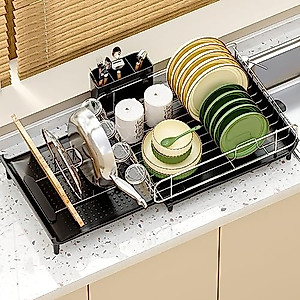 Fixwal Large Dish Drying Rack, Dish Rack for Kitchen Counter, Expandable Stainless Steel Dish Drainers, Kitchen Gadgets with Utensil Holder & Drainboard for Various Kitchenware